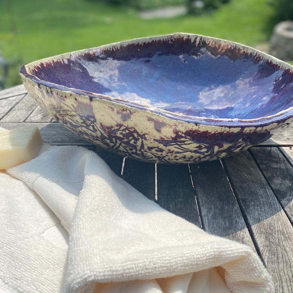 Waschbecken aus Keramik, Chinarot mit Bordüre auf der Außenseite – FRANZART ...weil Kunst beflügelt